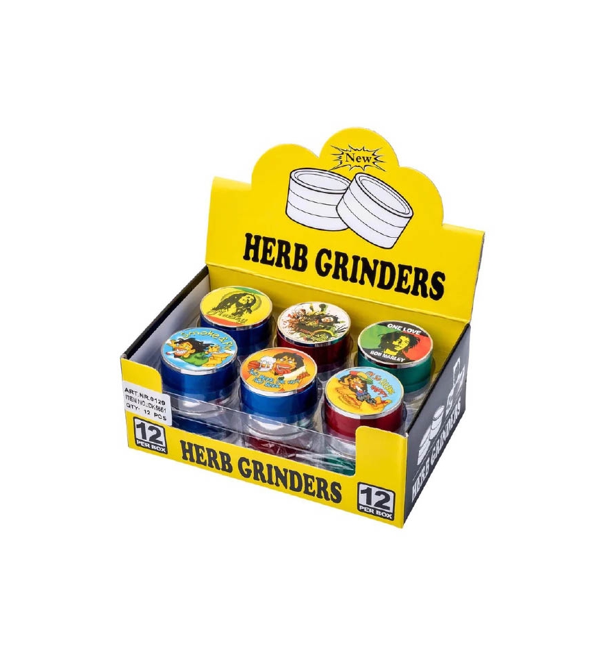 BOX OF 12 METAL GRINDERS BOB MARLEY 3 PARTS - Funline Laboratory